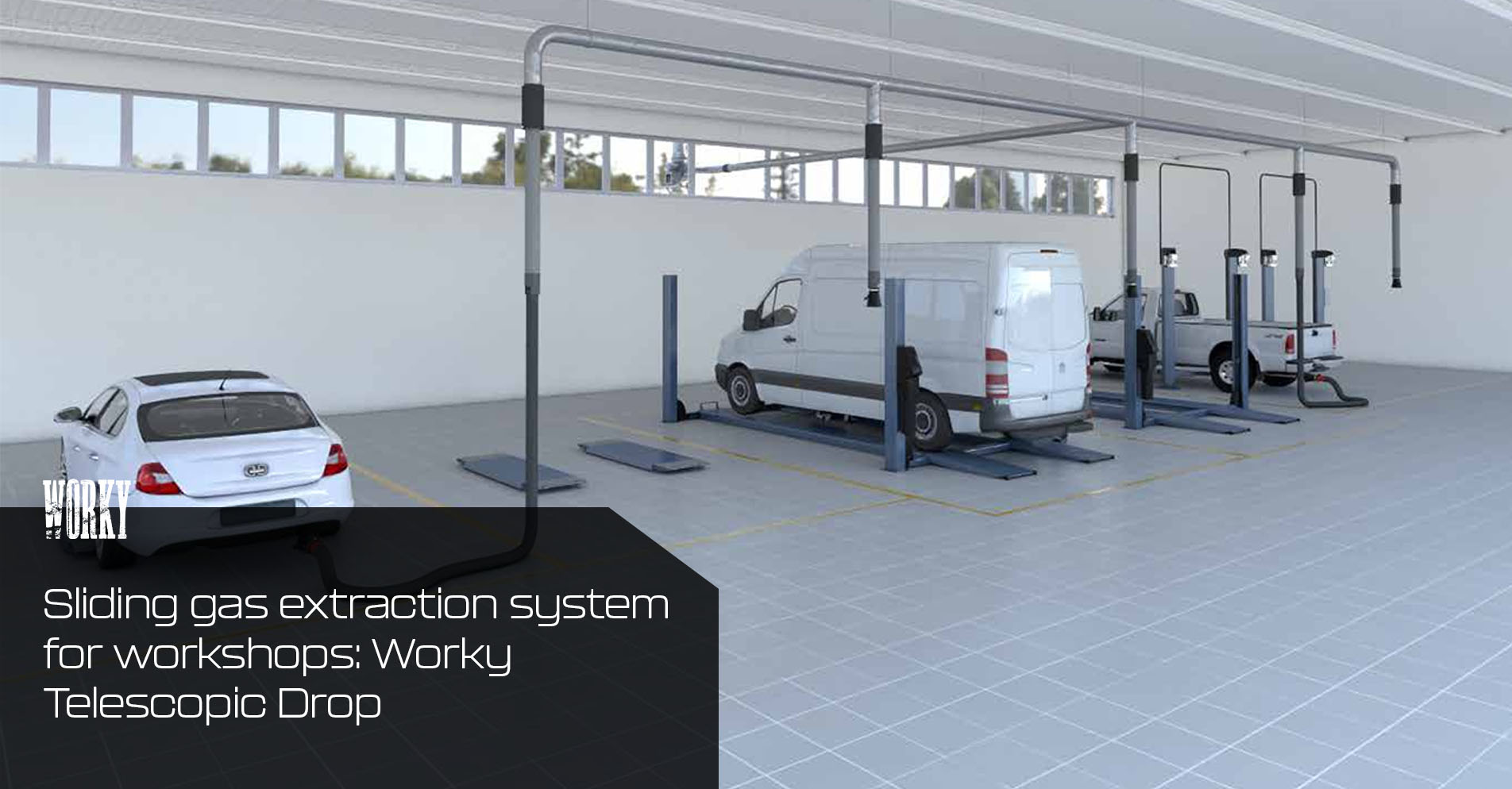 Sliding gas extraction for workshops: Worky telescopic drop-down system